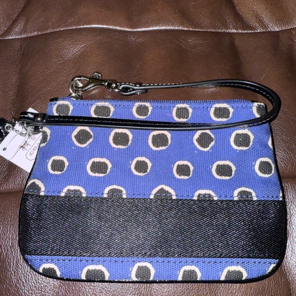 Coach | Bags | Authentic Coach Blue And Black Polka Mini Dot Stripe ...